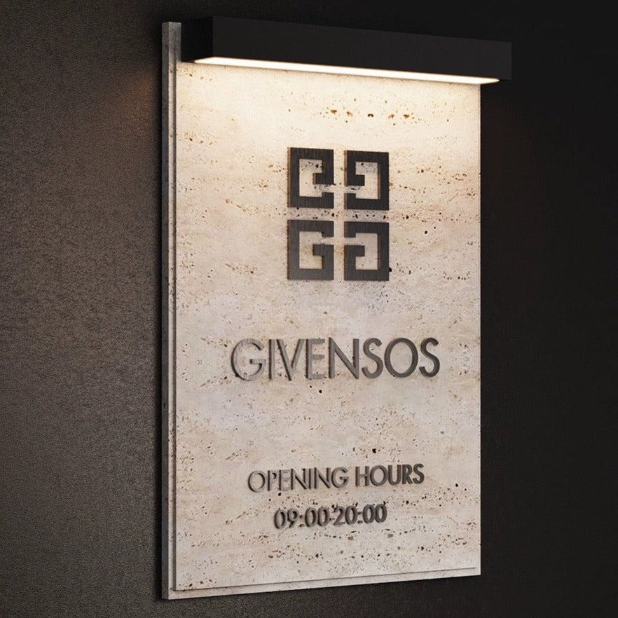 Custom Illuminated Travertine Door Sign with Logo | Personalized Marbl ...